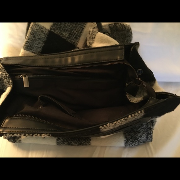 Inzi | Bags | Inzi Blk N Wht Wool Flannel Satchel Shoulder Bag | Poshmark